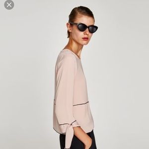 Zara | Tops | Zara Pink Blouse With Black Piping New With Tags | Poshmark